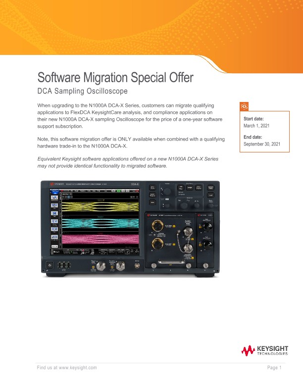 Software Migration Special Offer – DCA Sampling Oscilloscope PDF Asset Page | Keysight